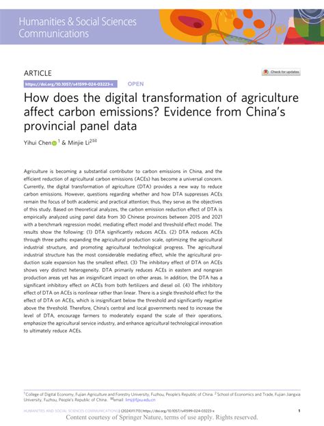 Pdf How Does The Digital Transformation Of Agriculture Affect Carbon Emissions Evidence From