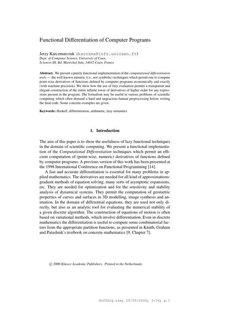Pdf Functional Differentiation Of Computer Programs
