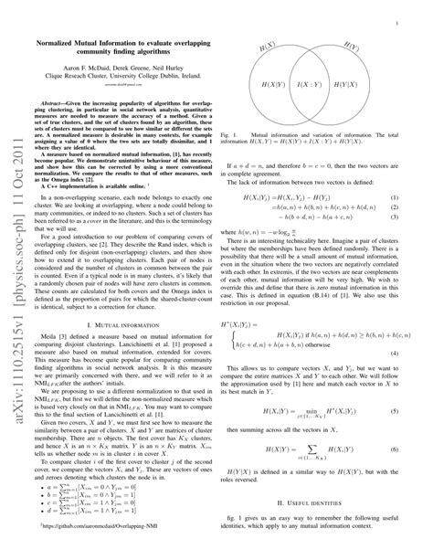 Pdf Normalized Mutual Information To Evaluate Overlapping Community Finding Algorithms