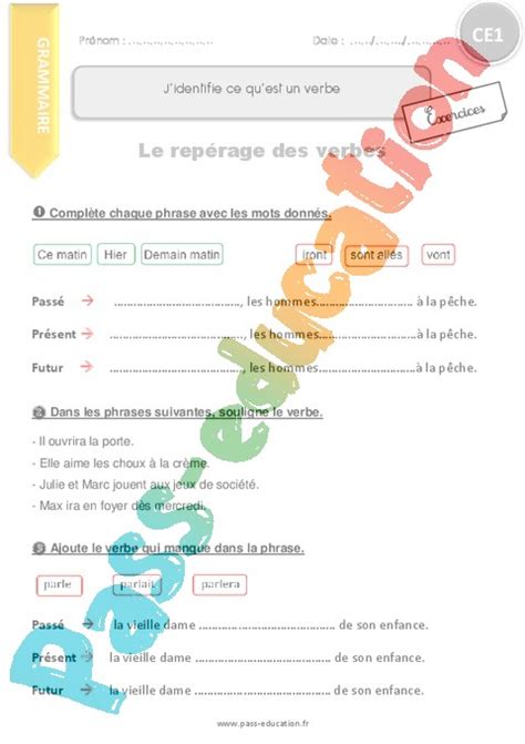 Exercice Verbe Groupe Verbal Ce1