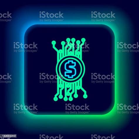 검은 배경에 고립 된 마이크로 칩 회로 아이콘원에서 빛나는 네온 라인 암호 화폐 비트 코인 블록 체인 기술 디지털 머니 시장 다채로운 개요 개념 벡터 0명에 대한 스톡 벡터