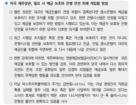 코멘트 美재무장관 필요시 예금보호와 은행안전 위해 개입 방침 국금센터