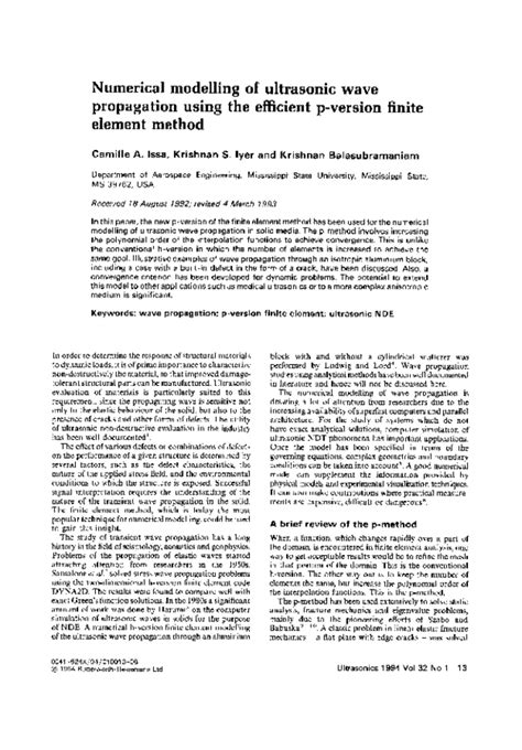 Pdf Numerical Modelling Of Ultrasonic Wave Propagation Using The