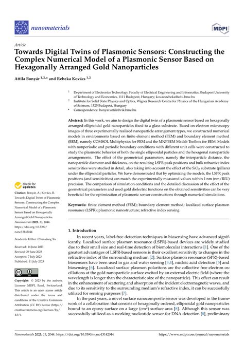 Pdf Towards Digital Twins Of Plasmonic Sensors Constructing The