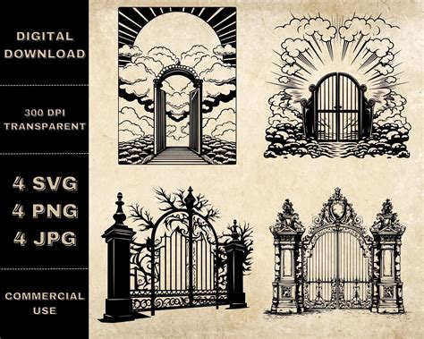 Heaven Gates Svg Bundle Png Gate Clipart Hand Drawn Gates Vector
