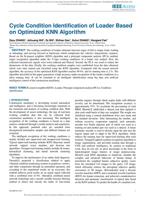 Pdf Cycle Condition Identification Of Loader Based On Optimized Knn