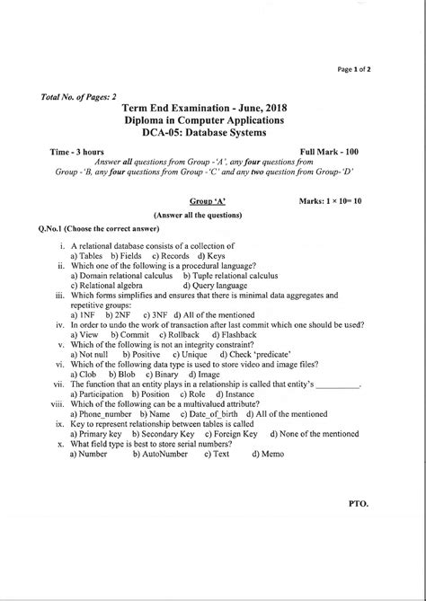 OSPU DCA Database Systems June Question Paper University Question Papers