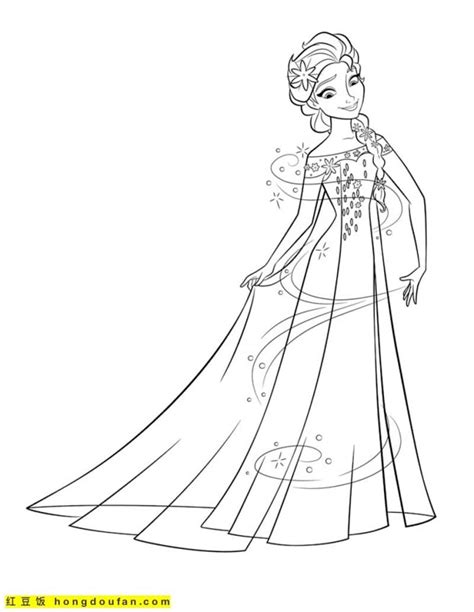 12张绚丽善良勇敢的冰雪奇缘艾莎公主涂色图片 红豆饭小学生简笔画大全