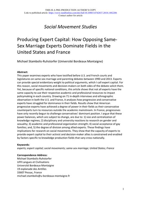 Pdf Producing Expert Capital How Opposing Same Sex Marriage Experts