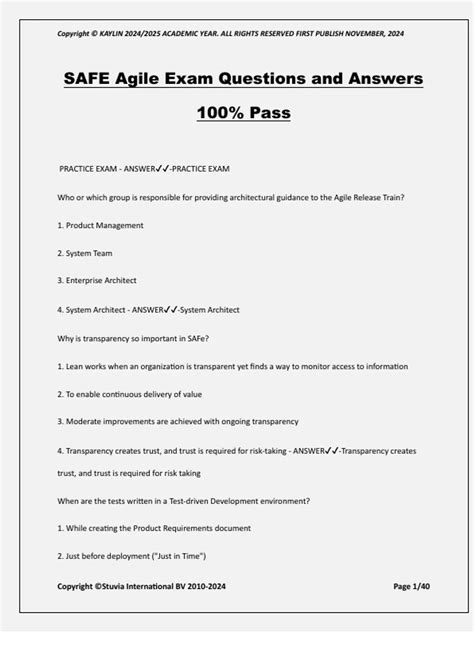 Safe Agile Exam Questions And Answers 100 Pass Safe Agile Stuvia Us