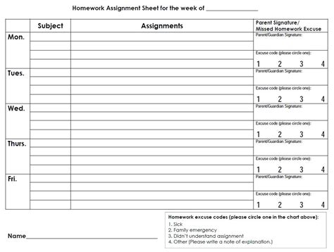 Homework Assignment Sheet For Elementary Au