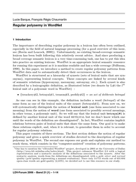 Barque Regular Polysemy In Wordnet 2008 Pdf Semantics Lexicon