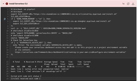 syntax error near unexpected token `newline · issue 40 · circleci public serverless framework
