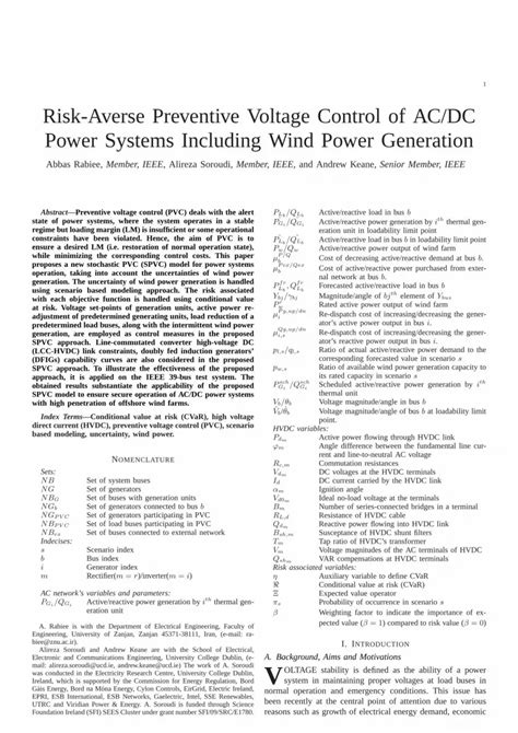 Pdf Risk Averse Preventive Voltage Control Of Acdc Power Systems