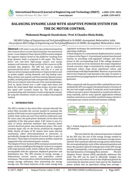 Balancing Dynamic Load With Adaptive Power System For The Dc Motor Control Pdf