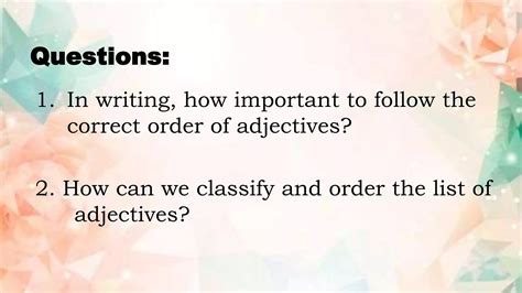 Classify And Order The List Of Adjectives In The Sentencespptx