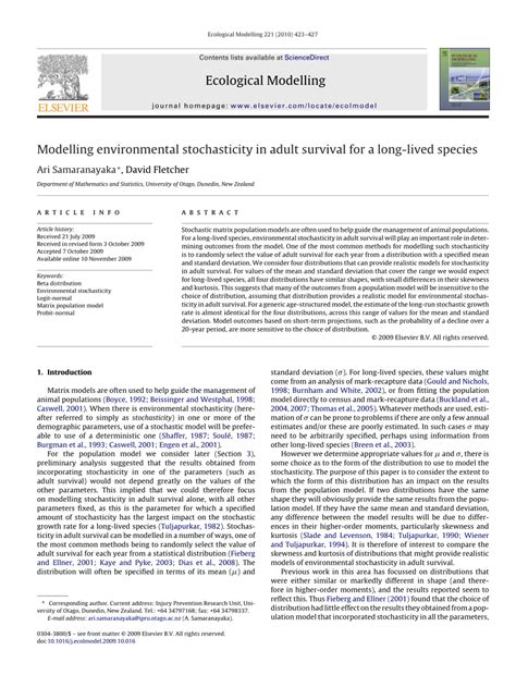 PDF Modelling Environmental Stochasticity In Adult Survival For A Long Lived Species