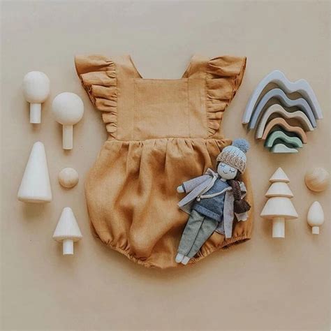 Badu Bg Винтидж ленен памучен гащеризон за бебета и момичета летен