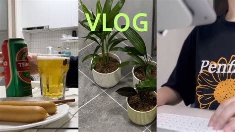 브이로그 재택 근무 반려 식물 쓱배송 이마트 장보기 마라샹궈 요리 버섯볶음 칭따오 벤치의자 조립 Youtube