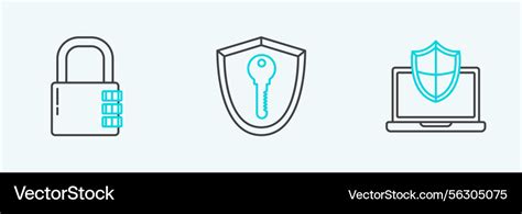 Set Line Laptop Protected With Shield Safe Vector Image