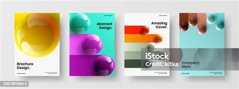 깨끗한 3d 공 포스터 일러스트 세트 간단한 잡지 표지 벡터 디자인 컨셉 컬렉션 책자에 대한 스톡 벡터 아트 및 기타 이미지 책자 책표지 A4 용지 Istock