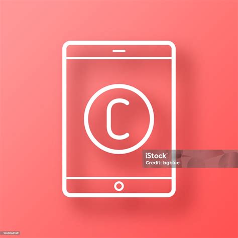 저작권 기호가 있는 태블릿 Pc 그림자가 있는 빨간색 배경의 아이콘 3차원 형태에 대한 스톡 벡터 아트 및 기타 이미지 3차원 형태 개념 그림자 Istock