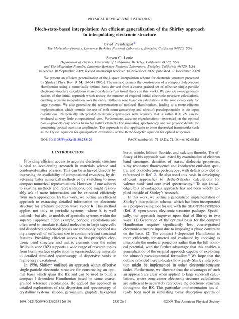 Pdf Bloch State Based Interpolation An Efficient Generalization Of