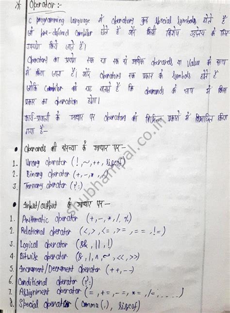 C Language Notes In Hindi 2025 सी लैंग्वेज के सम्पूर्ण हिन्दी नोट्स