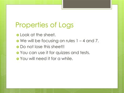 PPT Properties Of Logs PowerPoint Presentation Free Download ID