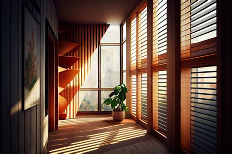 Natural Light Filtering Through Window Louver Illuminating Interior