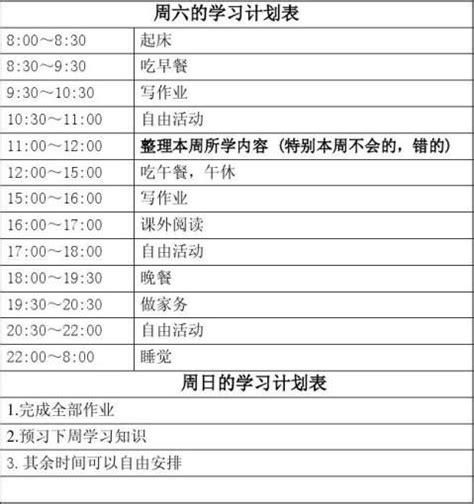 初中学习计划表格图八篇 范文118