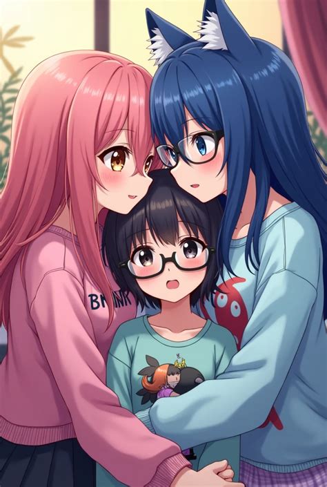 A Threesome Anime There With Three Girls One Has Long Pink Hair