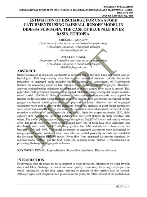 Estimation Of Discharge For Ungauged Catchments Using Rainfall Runoff Model In Didessa Sub Basin
