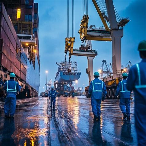 foreman man working checking at container cargo harbor to loading