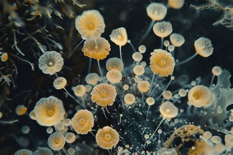 Fungal Growth And Spore Release Exploring Microscopic Realms Stock