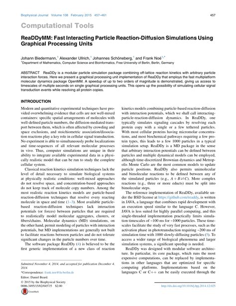 Pdf Readdymm Fast Interacting Particle Reaction Diffusion Simulations Using Graphical