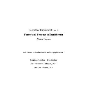 Lab Report For Forces And Torques In Equilibrium Report For