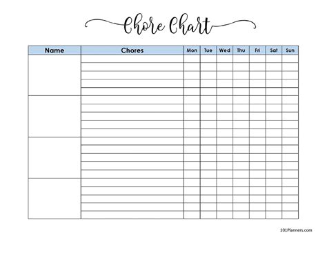 Weekly Chore Checklist Template