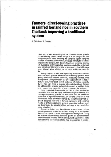 Pdf Farmers Direct Sowing Practices In Rainfed Lowland Rice In Southern Thailand Improving A
