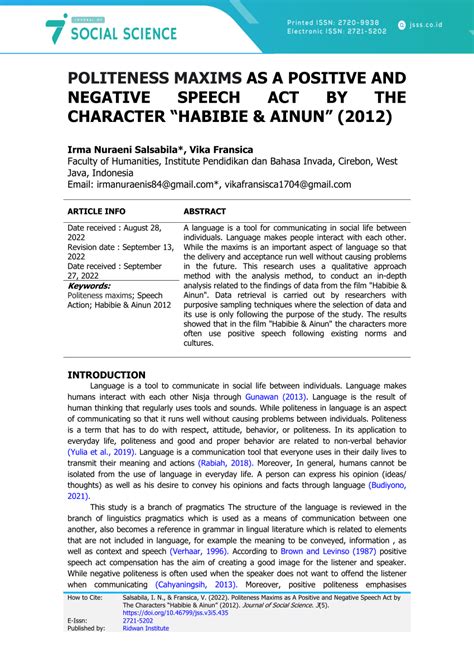 Pdf Politeness Maxims As A Positive And Negative Speech Act By The Characters “habibie And Ainun