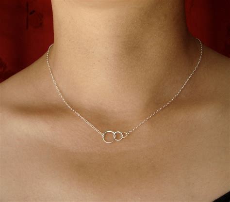 Tiny Three Linked Circles In Sterling Silver Dainty Half Hammered Circles Necklace Etsy