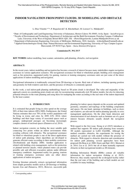 Pdf Indoor Navigation From Point Clouds 3d Modelling And Obstacle Detection