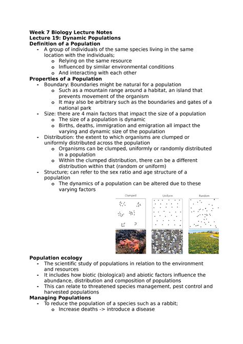 Week 7 Biology Lecture Notes Week 7 Biology Lecture Notes Lecture 19 Dynamic Populations
