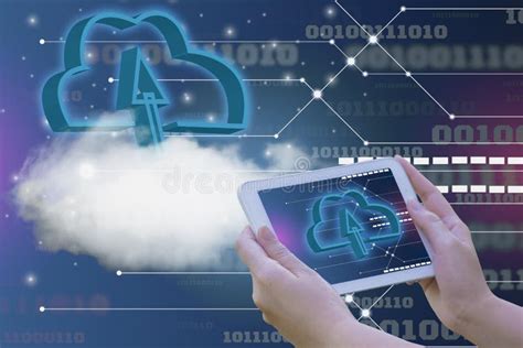 Hand Holding Tabletfuturistic Digital Data Binary Code Background And