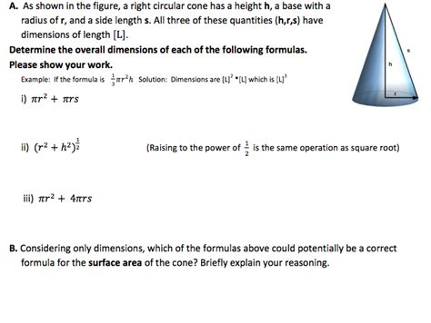 Solved As Shown In The Figure A Right Circular Cone Has A Chegg Com