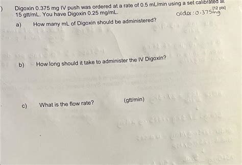Solved At Digoxin 0 375 Mg Iv Push Was Ordered At A Rate Of