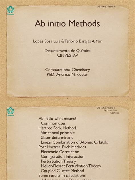 Ab Initio Methods Pdf Ab Initio Quantum Chemistry Methods