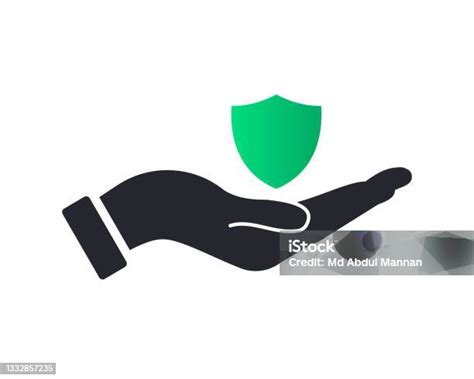 핸드 쉴드 로고 디자인 손 콘셉트 벡터가 있는 쉴드 로고 손과 쉴드 로고 디자인 보호에 대한 스톡 벡터 아트 및 기타 이미지