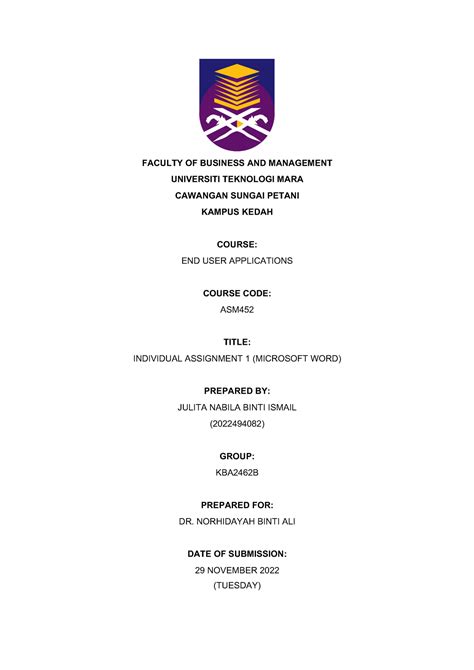 Asm452 Individual Assignment 1 Faculty Of Business And Management