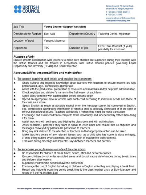 Young Learner Support Assistantvacancyjuly2024 Pdf Teachers